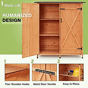 MELLCOM Outdoor Wood Storage Shed, 63“ Garden Shed with Double Lockable Doors, Weather Resistant Tool Shed Organizer for Patio, Garden, Backyard, Lawn