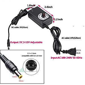 Delinx 12V Fan Power Supply,PC Fan Speed Controller,100-240vAC to 3-12vDC 24W Adjustable Fan Power Adapter,with Fan Splitter Cable,DC Female to 2 x 3/4 Pin, Multi-Functional