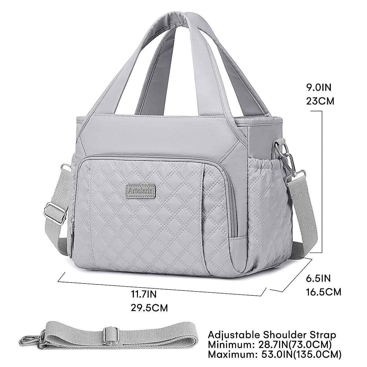 Artelaris Lunch Bag for Women, Insulated Lunch Box for Work, Large Leakproof Cooler Purse with Side Pockets & Removable Shoulder Strap Women's Lunch Tote Bag for Picnic Beach Cute Lunch Bags (Gray)