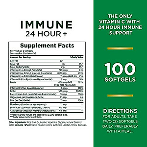 Nature’s Bounty Vitamin C 24 Hour Immune Support with Zinc and Vitamin D, Daily Immune and Upper Respiratory Support, Ester Vitamin C 1000mg Capsules (Softgels), 100 Count