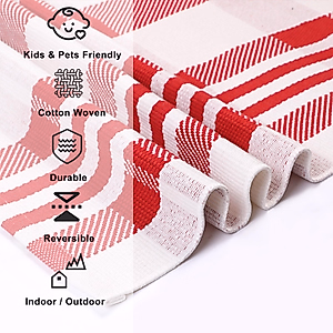 Fallovea Christmas Rugs Red and White Plaid, 4'x6' Area Rug Outdoor Indoor Front Porch Doormat Cotton Hand-Woven Layered Door Mats for Entryway Patio Entryway Laundry Bedroom Living Room
