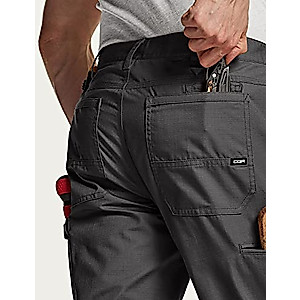 CQR Men's Ripstop Work Pants, Water Repellent Tactical Pants, Outdoor Utility Operator EDC Straight/Cargo Pants, Utility Straight(twp301) - Charcoal, 34W x 30L