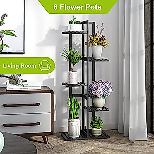 BMOSU Plant Stand For Indoor Corner Tall Plant Shelf 6 Potted Flower Bamboo Plant Stands Holder Shelf Plants For Outdoor Plant Rack Potted Plant Holder Display Rack For Living Room Balcony Bedroom(Black)