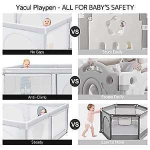 Baby Playpen with Mat, 79"x71" Extra Large Play Pens for Babies and Toddlers, Infants Playpen Gate Kids Safety Play Yard (Light Gray)