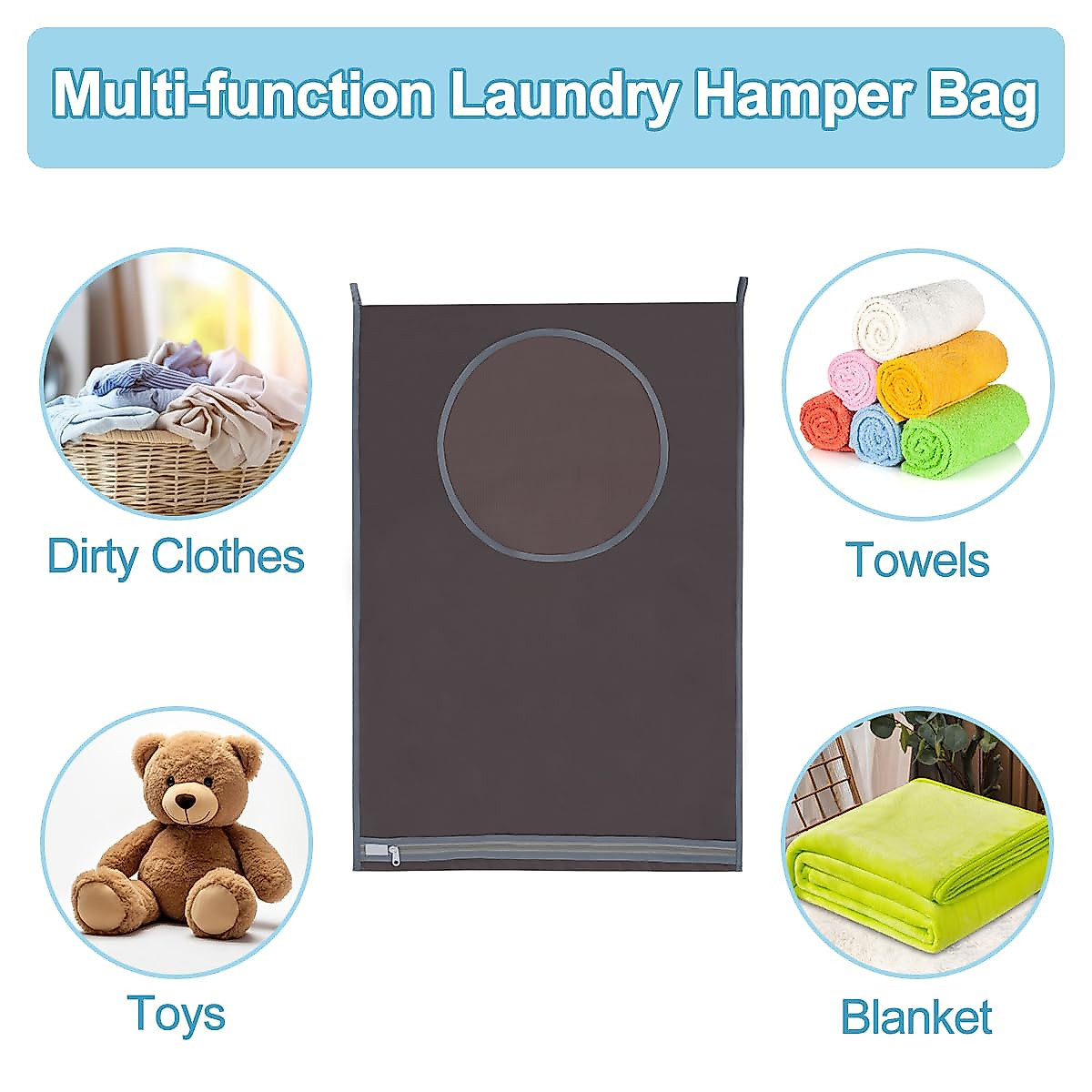 QUMENEY 2 Pack Door Hanging Laundry Hamper, XL Hanging Laundry Bag with 4 Hooks Over Door Laundry Hampers for Dirty Clothes, Large Laundry Organizer Bag for Bedrooms Dorms Closets（31"X 20",Grey)