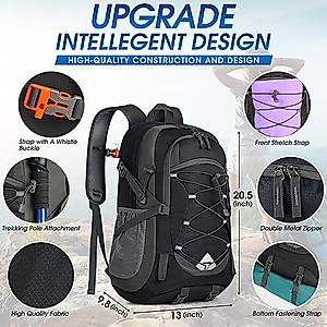 Lightweight Hiking Backpack 40L Packable Daypack for Men Women Waterproof Camping Bag Foldable Outdoor Sport Travel Climbing Trekking Camping, Black