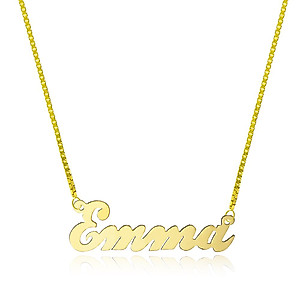 Win Jewelry 14K Yellow Gold Personalized Name Necklace - Style 2 (18 Inches, Box Chain)
