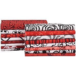 Soimoi 16 Pc Fat Quarter Bundle, Batik Print 18"x 22" DIY Patchwork- 100% Cotton Pre-Cut Quilting Fabric Red,White,Black