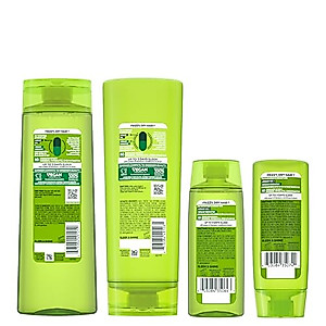 Garnier Fructis Sleek & Shine Full + Travel Size Shampoo (12.5 & 3 Fl Oz) + Conditioner (12 & 3 Fl Oz) Set for Frizzy, Dry Hair, Plant Keratin + Argan Oil (4 Items), 1 Kit (Packaging May Vary)
