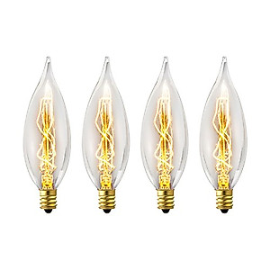 Globe Electric 1327 25W Vintage Edison CA10 Flame Tip Incandescent Filament Light Bulb, 4 Pack, E12 Base, 01327, 4