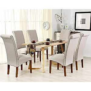 Merax Dining Chair Set of 2 Fabric Padded Side Chair with Solid Wood Legs, Nailed Trim(Beige)