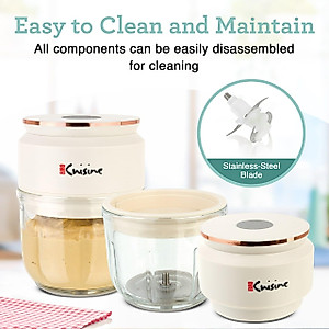 Euro Cuisine Mini Cordless/Rechargeable Chopper with USB Cord & Glass Bowl Electric Mini Garlic Chopper, Mini Food Processor 1 Cup, Mini Food Grinder, Mini Chopper Electric