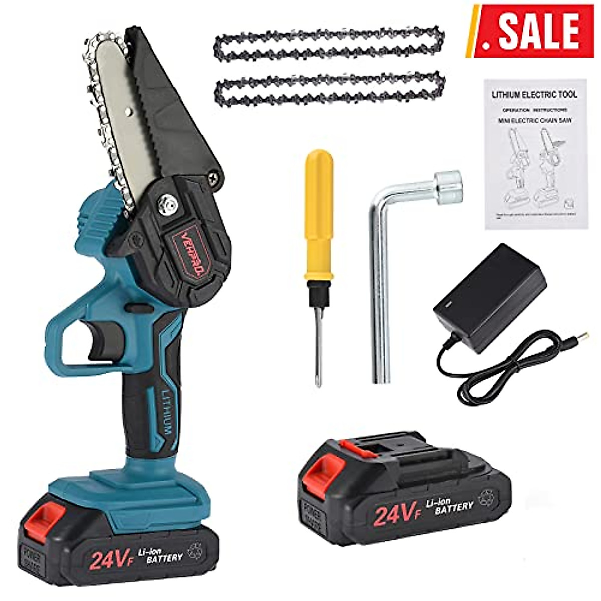 QBQCBB 24V Electric Cordless Saw Woodworking Electric Chain Saw Wood Cutter Suitable for Tree Pruning, with 1 Sets of Battery Portable Garden Cutting, Bamboo Cutting with Battery and Charger