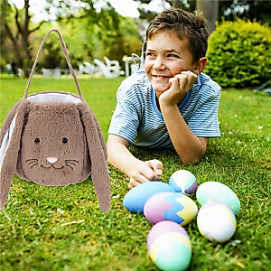 Easter Basket,Easter Bunny Baskets,Easter Egg Hunting Basket,Easter Buckets for Boys Girls,Bunny Rabbit Easter Tote Bags for Easter Decorations Candy Gifts Toy Storage(Brown)