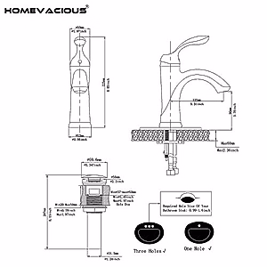 Homevacious Oil Rubbed Bronze Bathroom Faucet Antique Lavatory Sink Single Handle Bath One Hole Lever with Pop Up Drain with Overflow Low-Arc Basin Mixer Tap Supply Hose Lead-Free