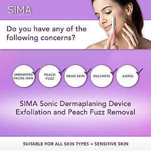 SPA SCIENCES - SIMA Sonic Dermaplaning Tool - Patented Painless 2 in 1 Facial Exfoliation & Peach Fuzz-Hair Removal System w/ 7 Weeks Treatment Included - Anti-Aging – 3 Speeds – Rechargeable