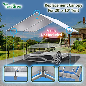 YardGrow 10'x20' Carport Canopy Top Replacement Cover Car Shelter Tent Canopy Replacement Cover, Top Cover Only-with Bungees-Outdoor Party and Commercial Use (Silver)