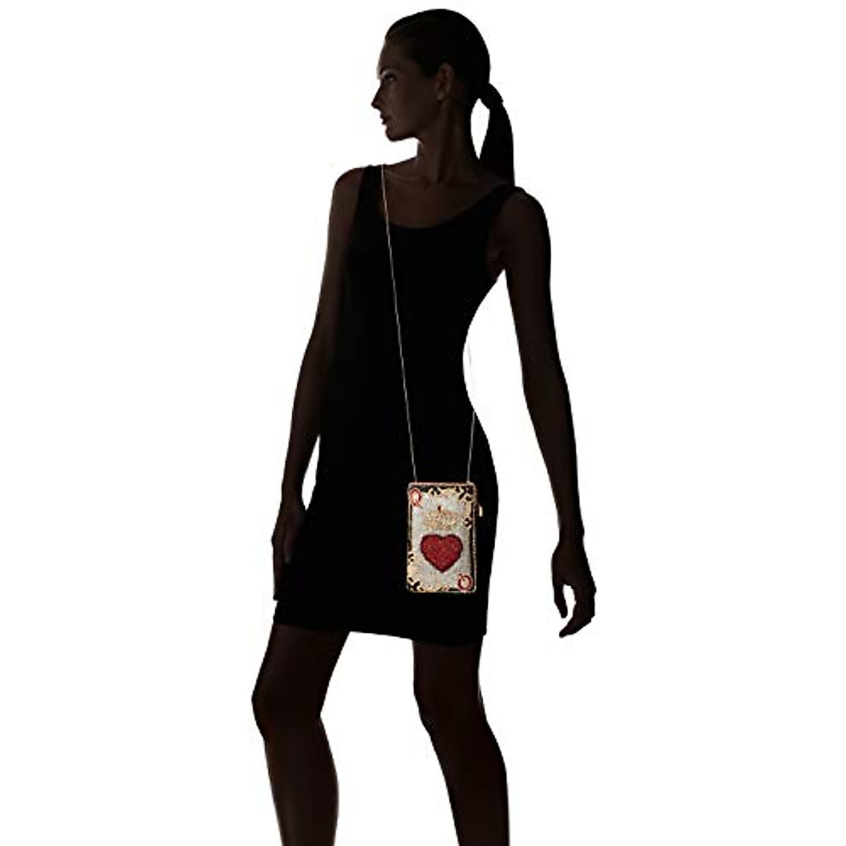 Mary Frances Queen of Hearts Beaded Playing Card Crossbody Phone Bag, silver