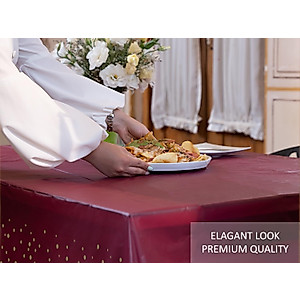 Neatiffy 54 x 108 Inch Rectangle Plastic Table Cloth Picnic/Camping/Birthday Party/Banquet Table Cover. Disposable/Reusable Tablecloths - Burgundy with Golden Dot