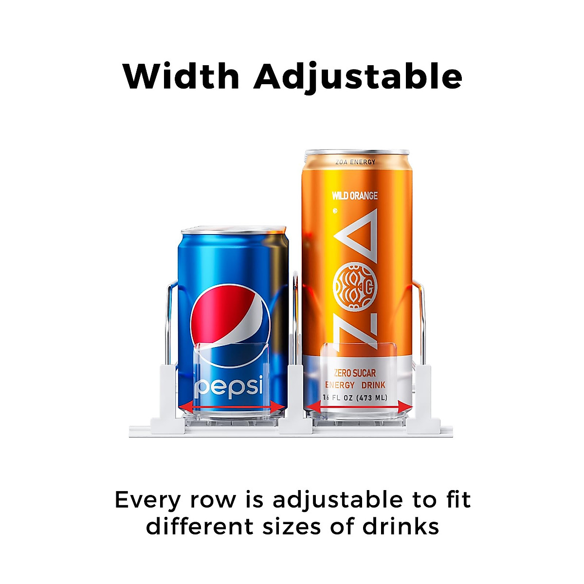 Puricon Drink Organizer for Fridge Pusher Glide, Spring Loaded Fridge Drink Dispenser, Self Pushing Soda Can Organizer for Refrigerator, Beer Bottle Beverage Organizer Drink Holder -2 Rows, White