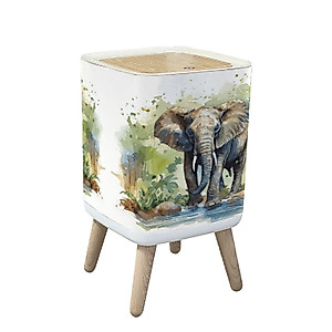 PHAIBHKERP Trash Can with Lid Elephant Jungle Animals Garbage Can Rectangular Waste Bin Press Cover Dog Proof Wastebasket for Kitchen Bathroom Living Room Nursery, ljt-fang
