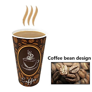 Tsyware 50 Pack - 16oz Quality Disposable Paper Hot Coffee Cups, Perfect For Hot Drinks Tea & Coffee, Coffee Shops And Bars, Coffee Bean Design Hot Cup