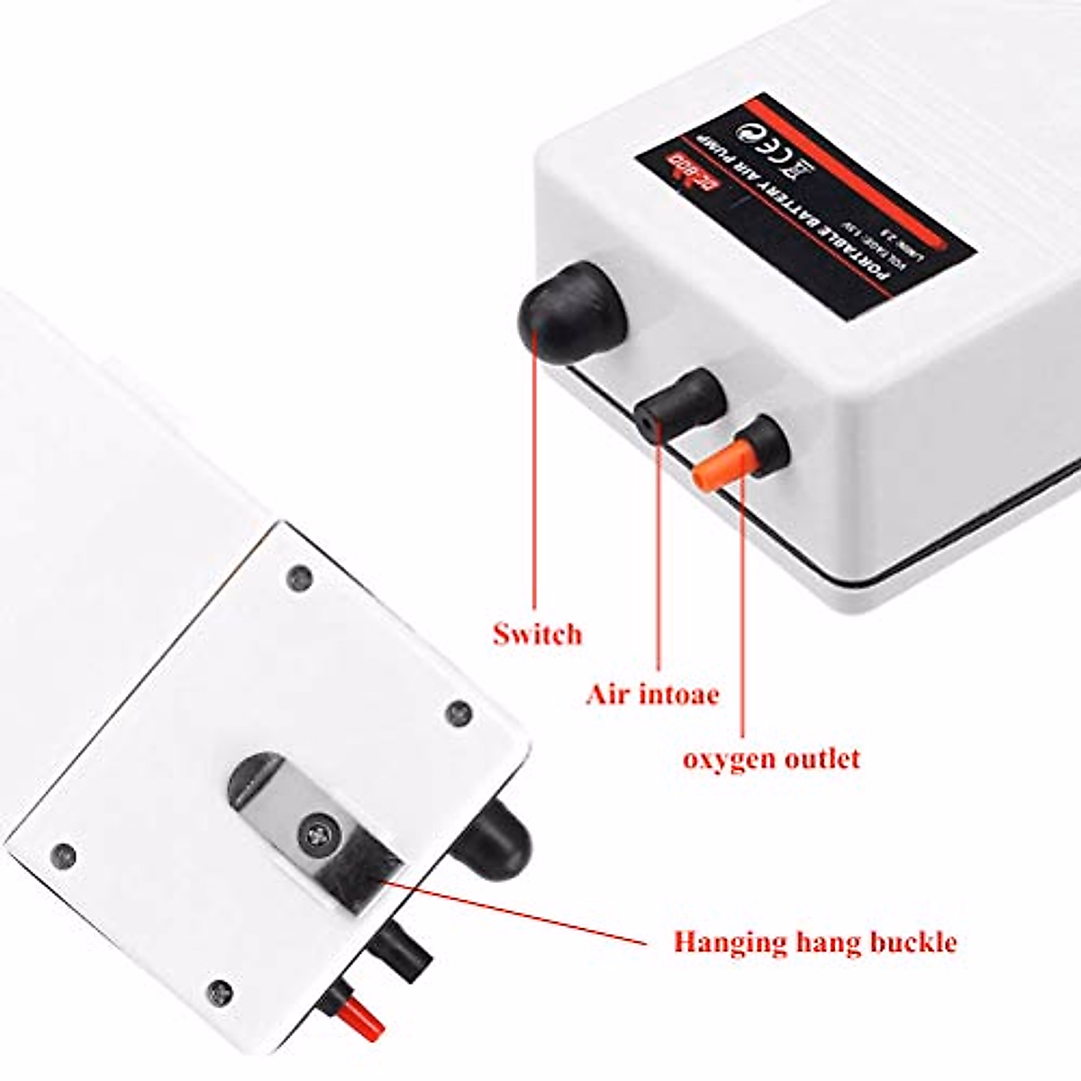 White Battery Oxygen Pump Aquarium, Odowalker Oxygen Pump Fish Tank Oxygen Pump Aquarium XILONG DC800 Silent Battery Air Making Machine