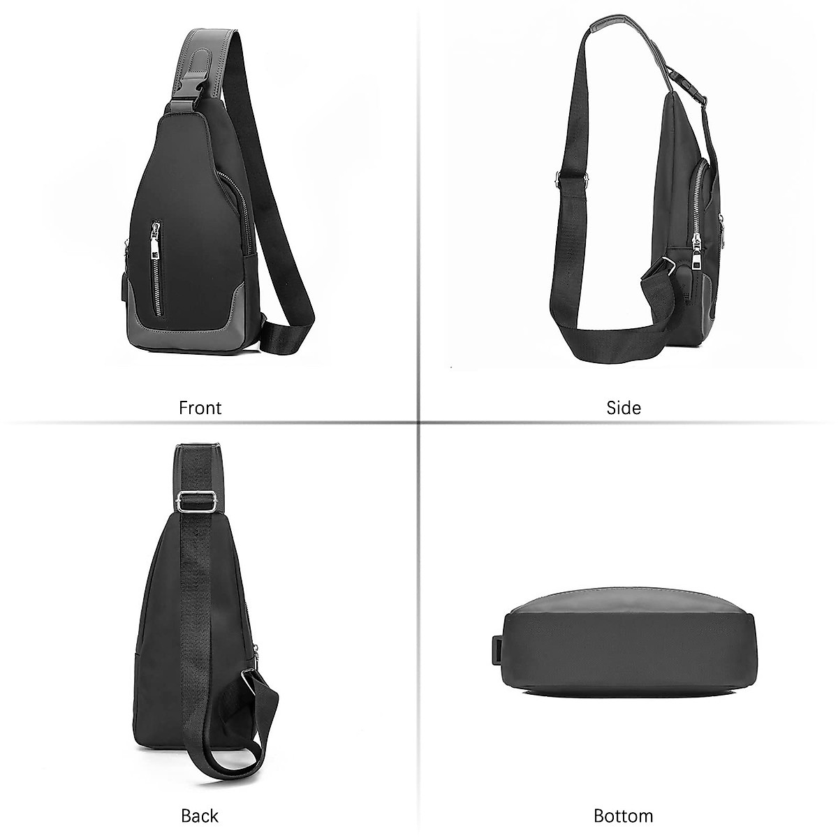 Long Keeper Crossbody Sling Shoulder Backpack Women Men Small Hiking Chest Bag Travel Cycling Daypack with USB Charging (Black)