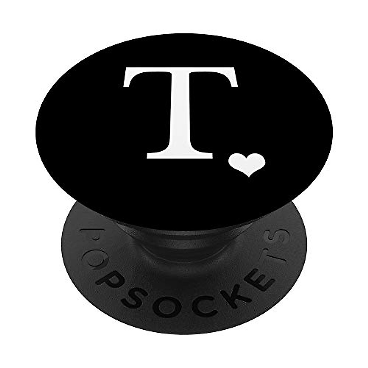 White Initial Letter T heart Monogram on Black PopSockets PopGrip: Swappable Grip for Phones & Tablets