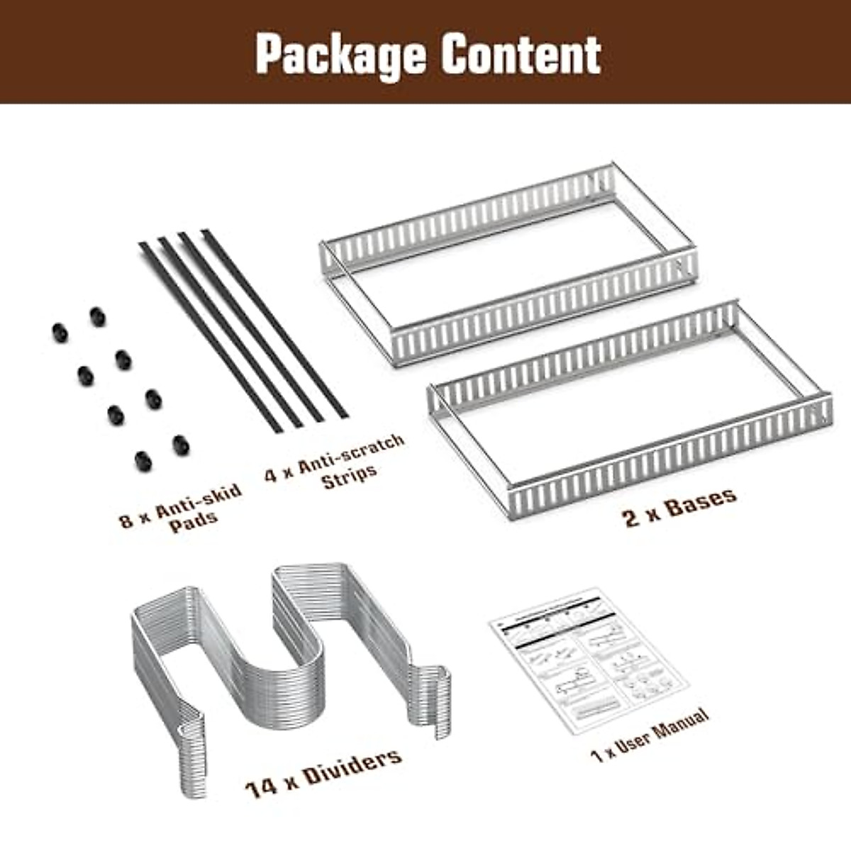 Housolution Pot Lid Organizer, Stainless Steel Expandable Pot and Pan Organizer with 14 Adjustable Dividers, Pan Storage Rack Lid Holder for Cabinet, Silver