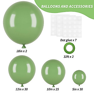 RUBFAC 87pcs Sage Green Balloons Different Sizes 18 12 10 5 Inches for Garland Arch, Premium Green Latex Balloons for Birthday Party Wedding Baby Shower Eucalyptus Themed Party Decorations