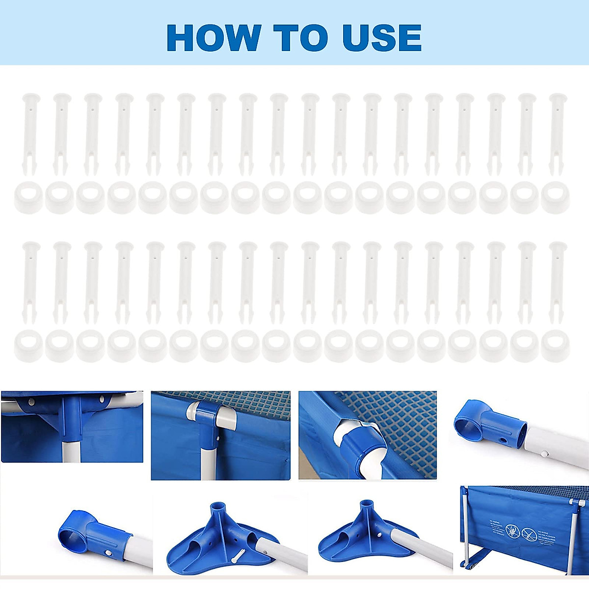 36Pcs Plastic Pool Joint Pins & Pool Seals Compatible with Intex 13'-24' Above Ground Round Metal Frame Pools and Intex Rectangular Metal Frame Pools Replacement Parts(2.36 Inch)