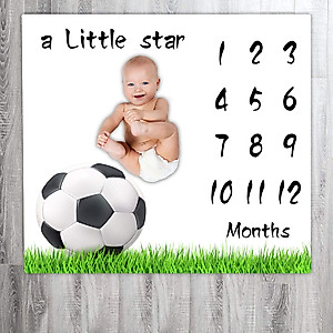 EARVO Baby Boy a Little Star Blanket, 40x40 inches Milestone Blanket Soccer Green Grass Photography Props Soft Fabric Blanket with Frame for Growing Babies EADS466