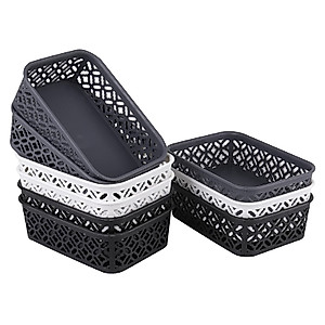 ZEAYEA 9 Pack Small Plastic Storage Basket, Classroom Organizer Baskets for Shelves Desk Drawer, Pantry Woven Basket Bins for Bedroom Closet Office School, 7.7" L x 5.5" W x 2.4" H