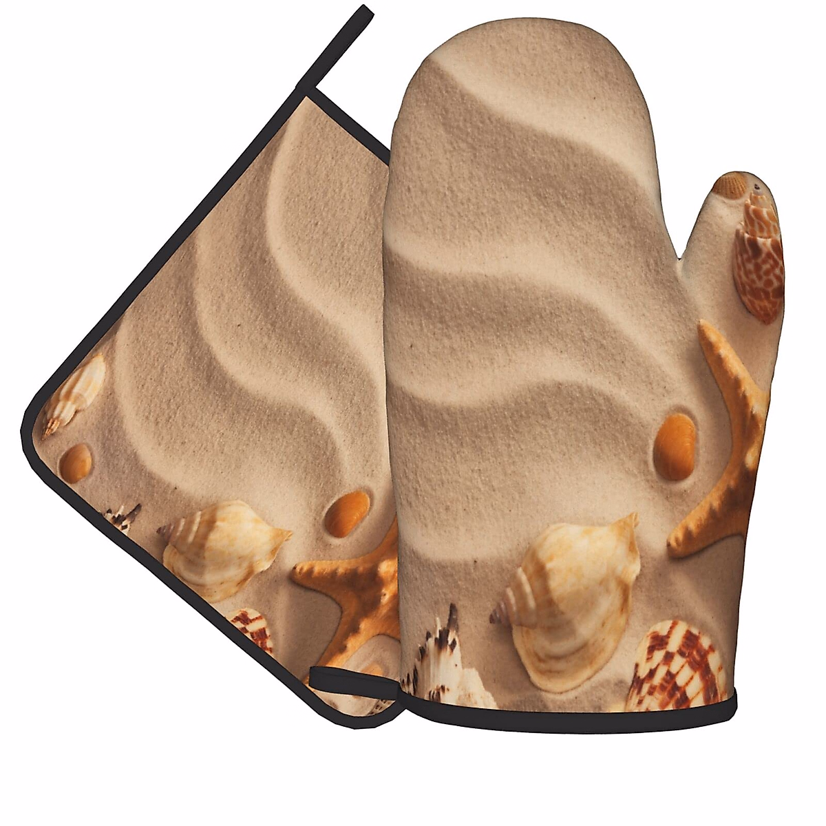 Oven Mitts Pot Holders Set of 2 Heat Resistant Kitchen Summer Beach Sand Starfish Seashell Oven Mitts Waterproof Women Men Home Cooking Baking Microwave BBQ Gift