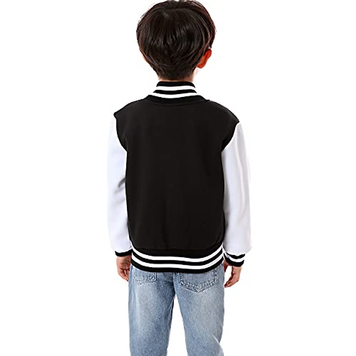 NHUHEQ Baseball Jackets Boys Girls Fit Varsity Jacket Kids Warm Combed Cotton Fleece Jackets (Black,4Y)