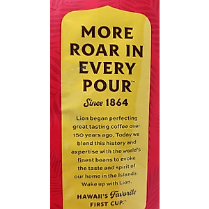 Lion Coffee Premium Gold Roast Whole Bean Coffee, 10% Kona Blend, Medium-Light Roast, A Taste of Aloha - 24 Ounce Bag