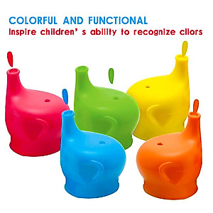 Yagote Silicone Sippy Cup Lids, 5 Packs Elephant Spill-Proof Sippy Cup for Babies, Toddlers and Kids
