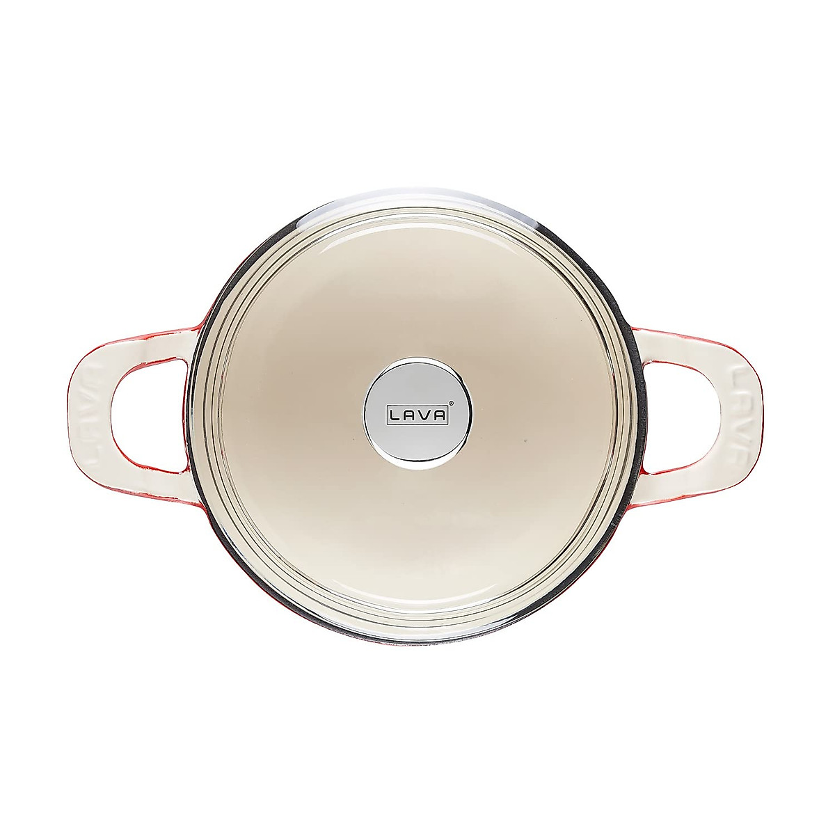 Lava Cast Iron Three Layers of Enameled Cast Iron Small Wok Pan with Glass Lid and Metal Knob with Elegant Handles - 6.5 Inch Diameter Round, Baby Collection (Red)