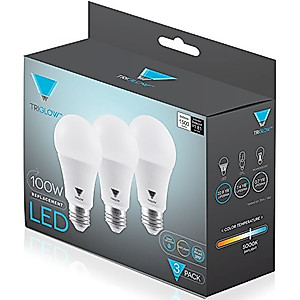 Triglow LED Light Bulbs 100 Watt Equivalent A19 LED Bulbs 5000k (Daylight White) 1500 Lumens , E26 Base UL Listed, Daylight Led Light Bulbs 3-Pack