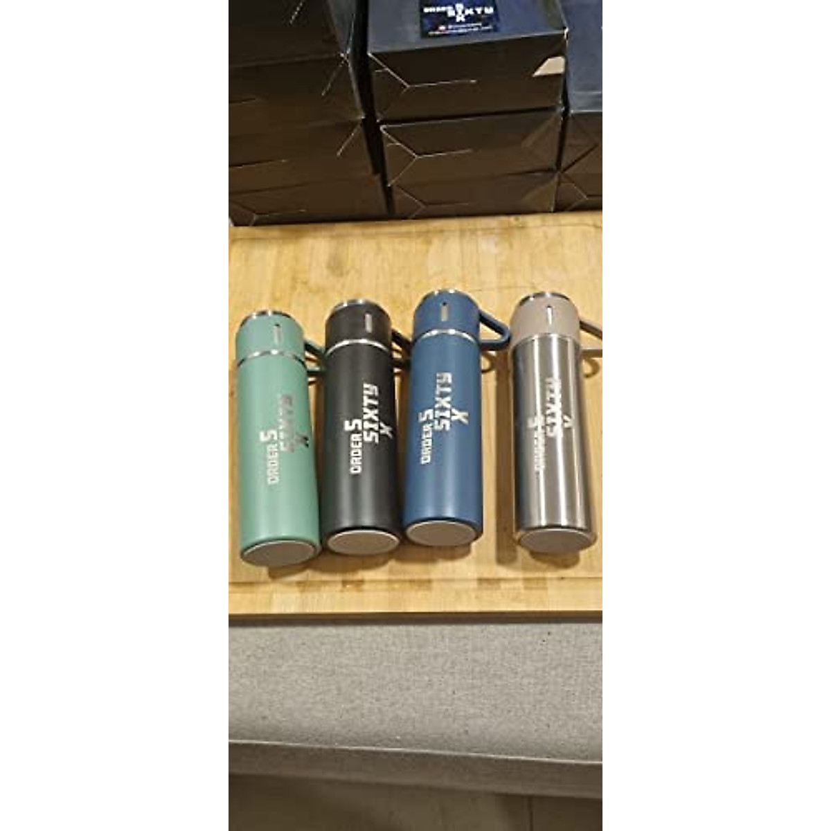 [steel Luxurious gift package] Double-wall stainless steel vacuum thermos flask with Silicone Handle and Insulated lid set with 2 stainless steel cups for hot and cold beverages(Beige)