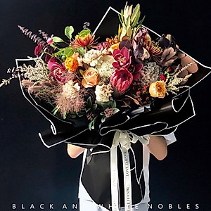 40 Sheets black and white aristocratic border Flower Wrapping Paper ，Waterproof Thicken Florist Bouquet Packaging Paper， Gift or Gift Box Packaging Paper 22.8 x 22.8 inch(Dark Black + Porcelain White)