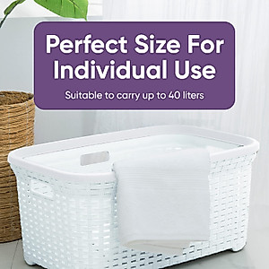 Superio Wicker Style Laundry Basket with Cutout Handles 50 Liter White Easy Storage Dirty Clothes in Washroom, Bathroom, or Bedroom