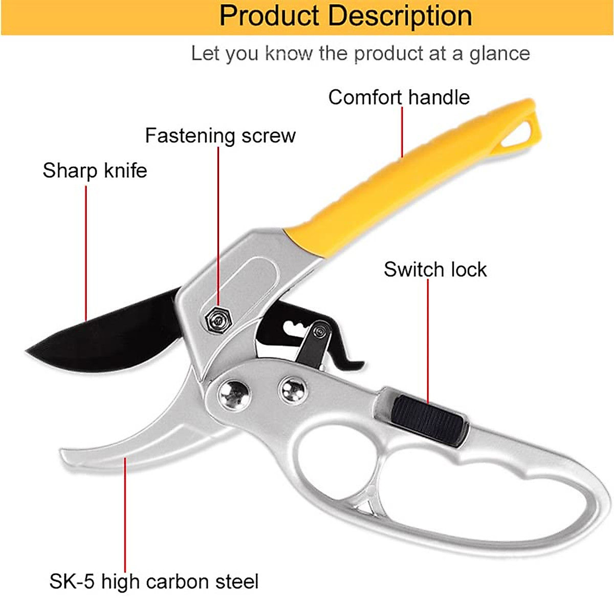Premium Bypass Pruning Shears,Garden clippers, Gardening scissors,ratchet pruners shears, for orchard,tree, floral, live plants, arthritis weak hand gardening tools (Modern)
