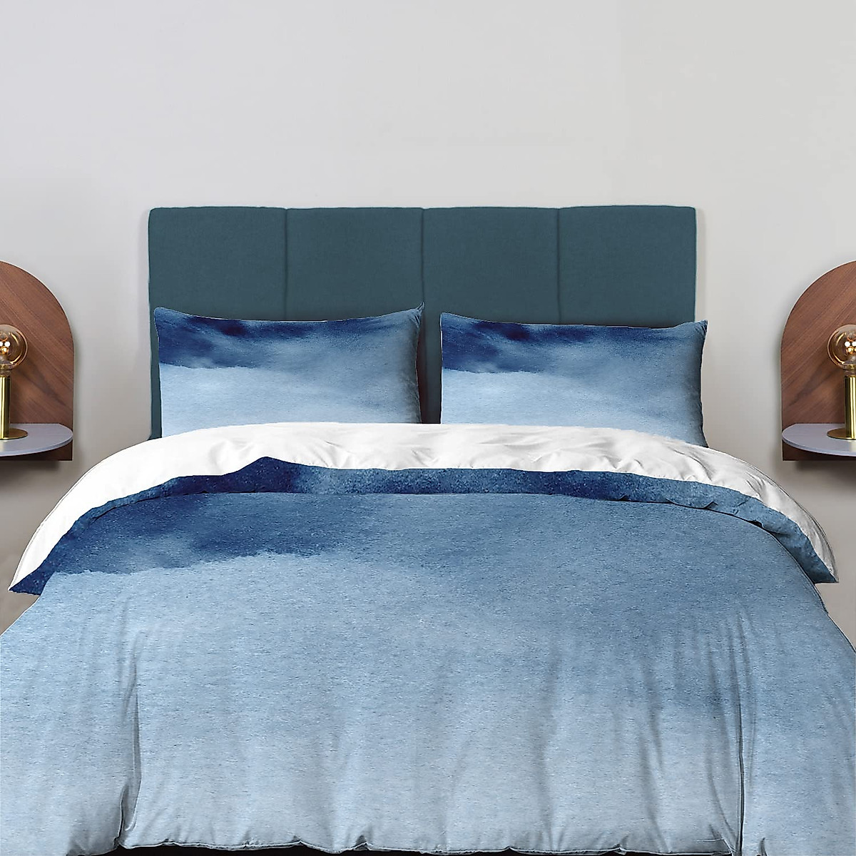 BaoNews Blue Grey Watercolor Ombre Blue Duvet Cover Set King Size,3 Pieces Bedding Set Hotel Quality 100% Cotton Comforter Cover Set with 2 Pillowcases(No Filler)