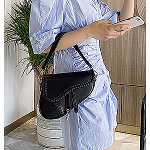 PURFANREE Women Trendy Saddle Shoulder Bag Clutch Purse Underarm Handbag Satchel HandBag Crossbody Bag