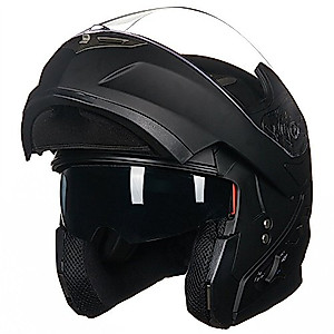 ILM Bluetooth Integrated Modular Flip up Full Face Motorcycle Helmet Sun Shield Mp3 Intercom Model 953 (L, Matte Black)