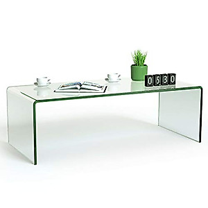 Tangkula Glass Coffee Table, 42.5" L × 20" W ×14" H, Modern Clear Tempered Glass Coffee Table for Living Room, International Occasion Tea Table, Waterfall Table with Rounded Edges (Clear Glass)