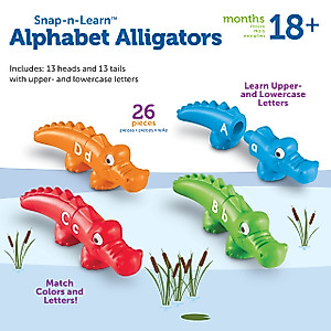 Learning Resources Snap-n-Learn Alphabet Alligators, Fine Motor Toy, 26 Double-Sidedpiece, Ages 18 Months +, Multicolor