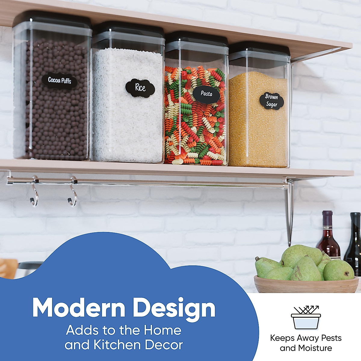 Airtight Extra Large Food Storage Containers - Set of 4, All Same Size - Kitchen & Pantry Organization - Cereal, Spaghetti, Noodles, Pasta, Flour and Sugar Containers - Plastic Canisters with Lids